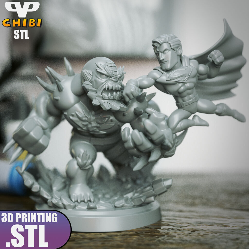 Superman vs Doomsday Chibi STL for 3D Printing ChibiSTL 3DXM 3D model ...