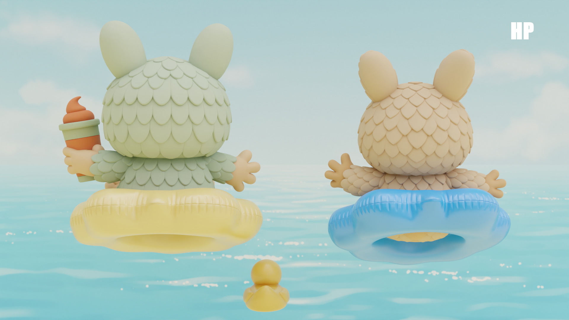 3D model Labubu Beach Set Characters QUQU SISI Duck Lifebuoy Pop Mart ...