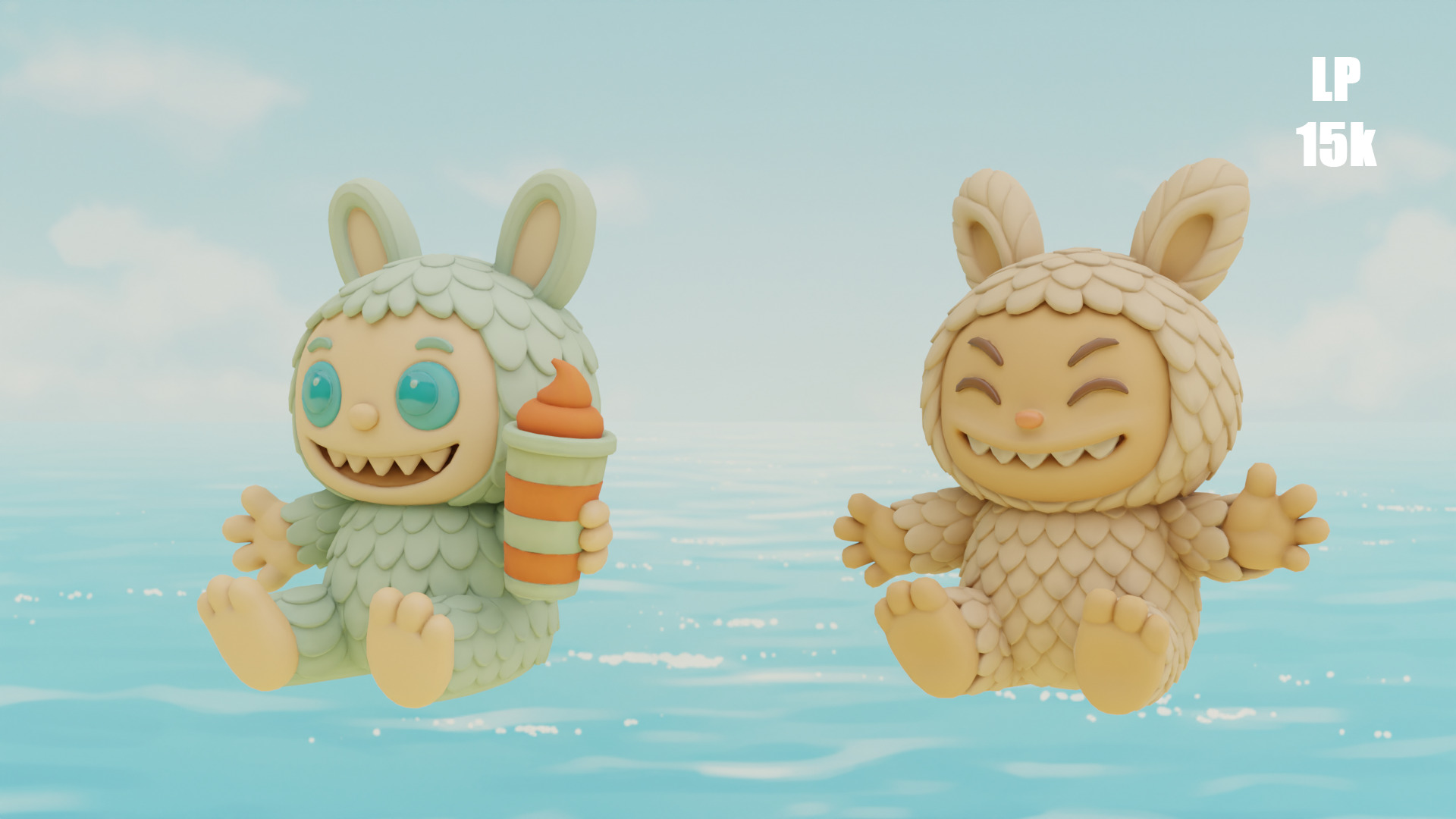 3D model Labubu Beach Set Characters QUQU SISI Duck Lifebuoy Pop Mart ...