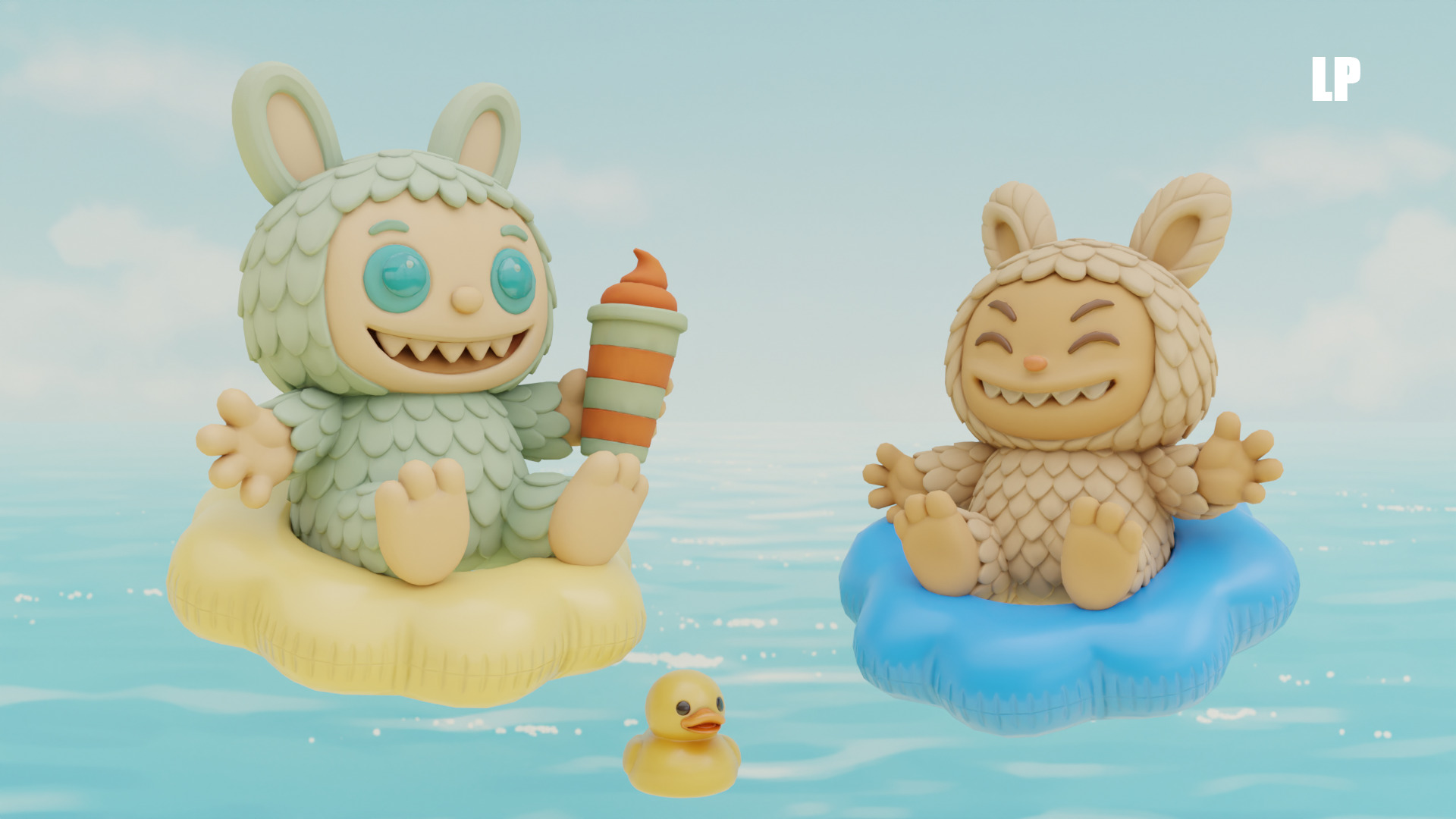 3D model Labubu Beach Set Characters QUQU SISI Duck Lifebuoy Pop Mart ...