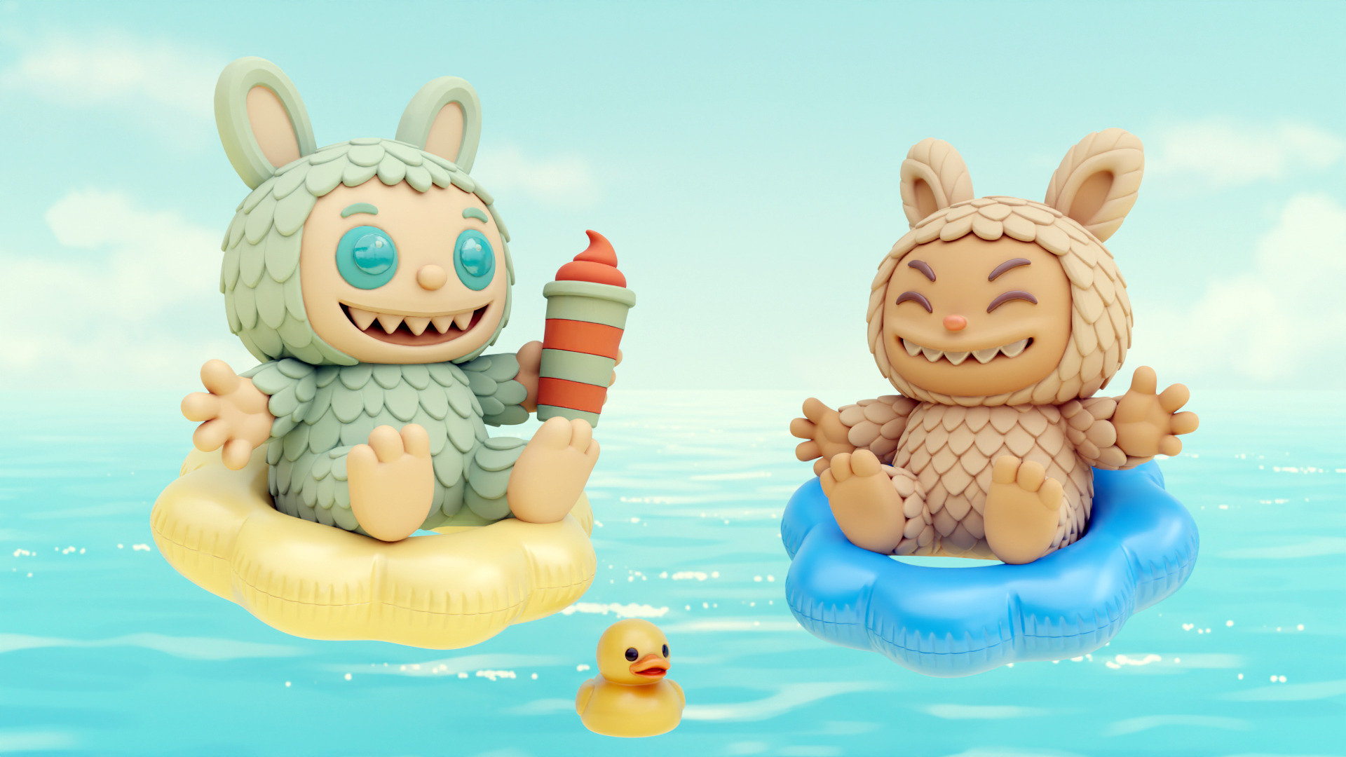 3D model Labubu Beach Set Characters QUQU SISI Duck Lifebuoy Pop Mart ...