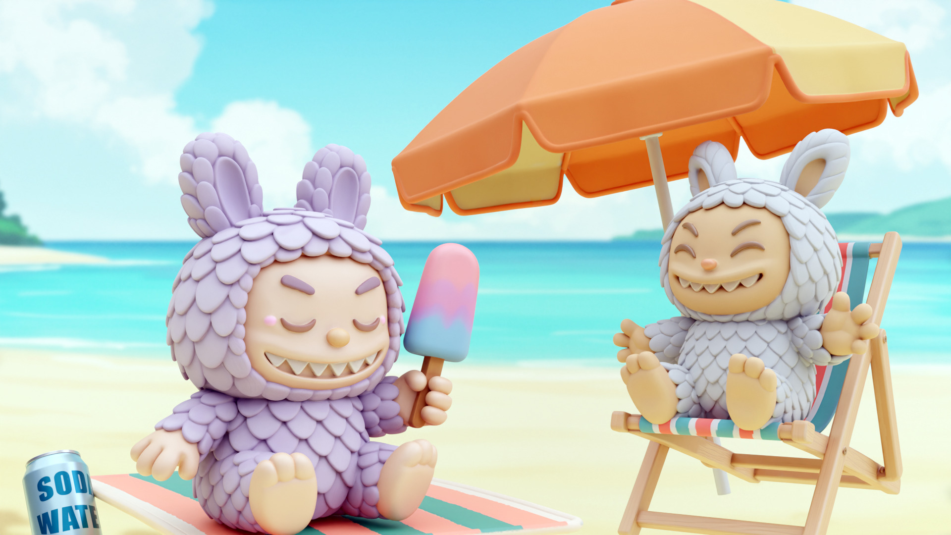 3D model Labubu Beach Set Characters HEHE ZIZI Pop Mart VR / AR / low ...