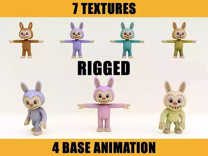 3D model Labubu T-pose Rigged Animated Plush Character VR / AR / low ...