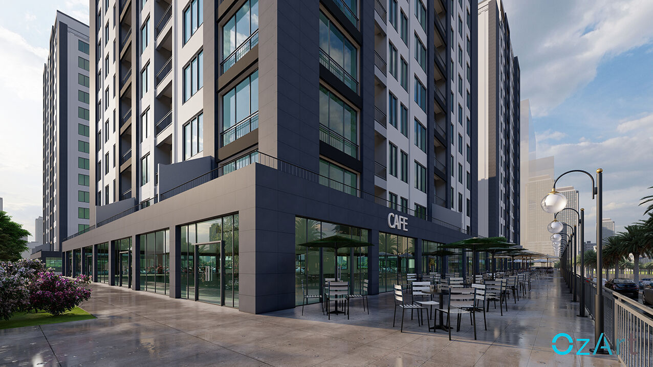 Modern Residential Building Ground Floor Cafe High Quality 3D 3D model ...