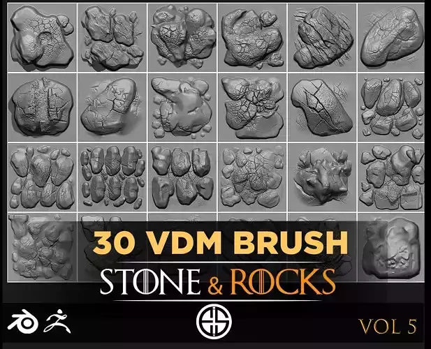 30 Vdm Stone Brushes-Blender Asset-Rocks And Stone Brushes free 3D ...