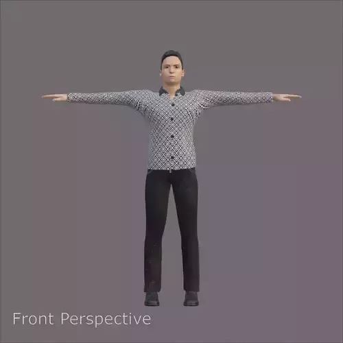 Middle Eastern Character Wearing Patterned Shirt and Black Pants 3D ...