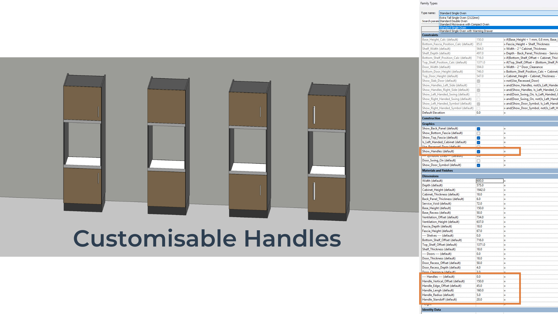 PARAMETRIC REVIT FAMILY Appliance Tower Cabinet 2 Doors Handles 3D ...