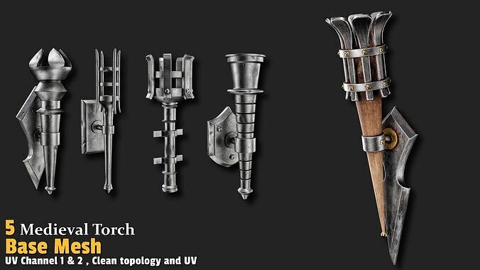 3D model 5 Medieval Torch Base Mesh VR / AR / low-poly | CGTrader