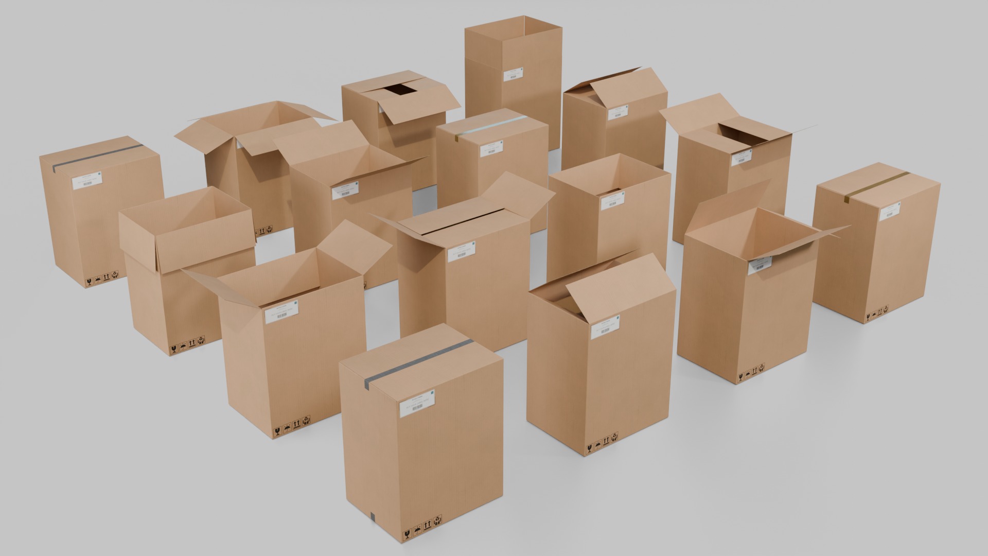 3D Model Collection Shipping and Storage Cardboard Box Trio -Rigged and ...
