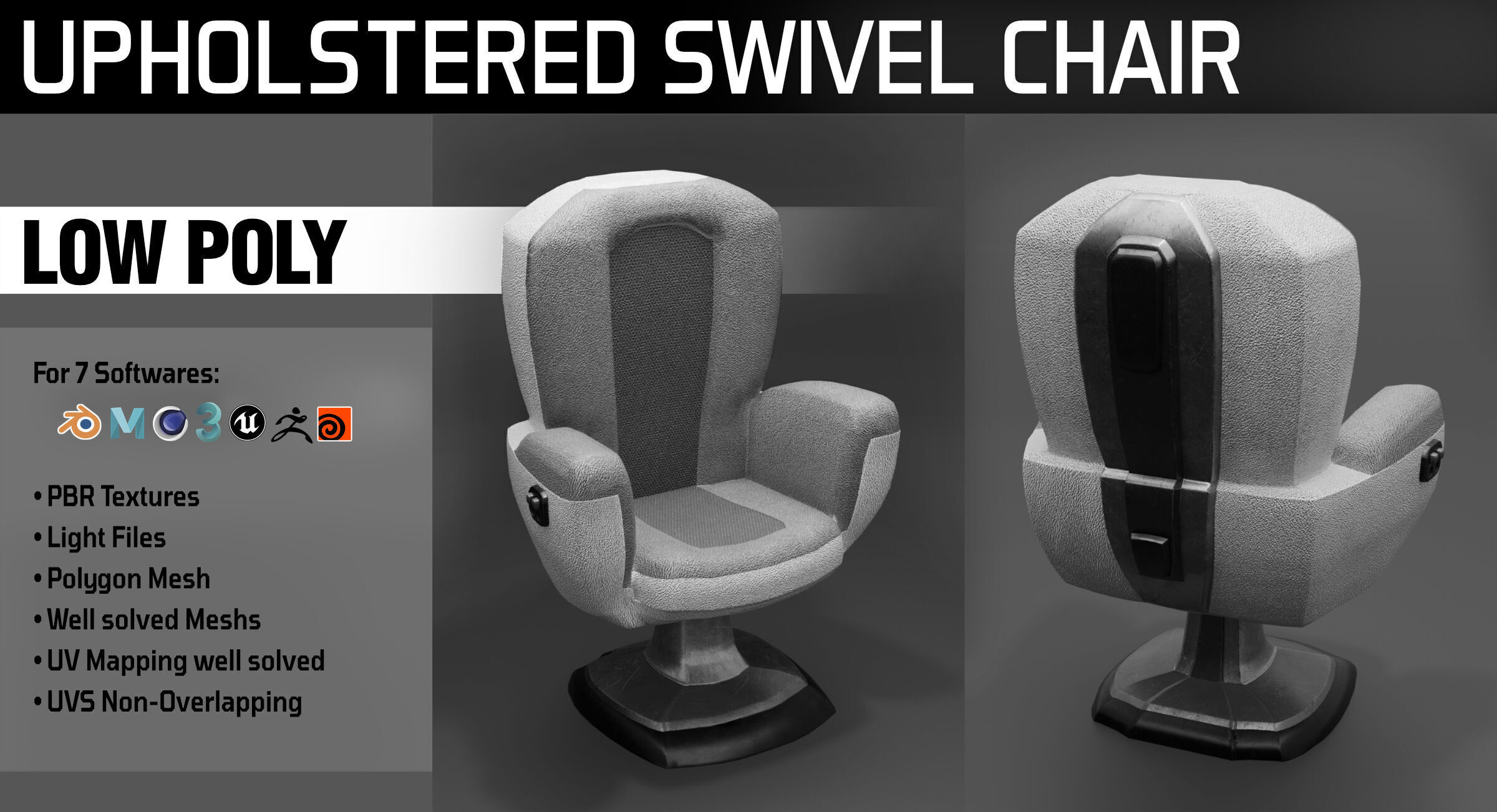 3D model Upholstered Swivel Chair - Basic Plan VR / AR / low-poly ...