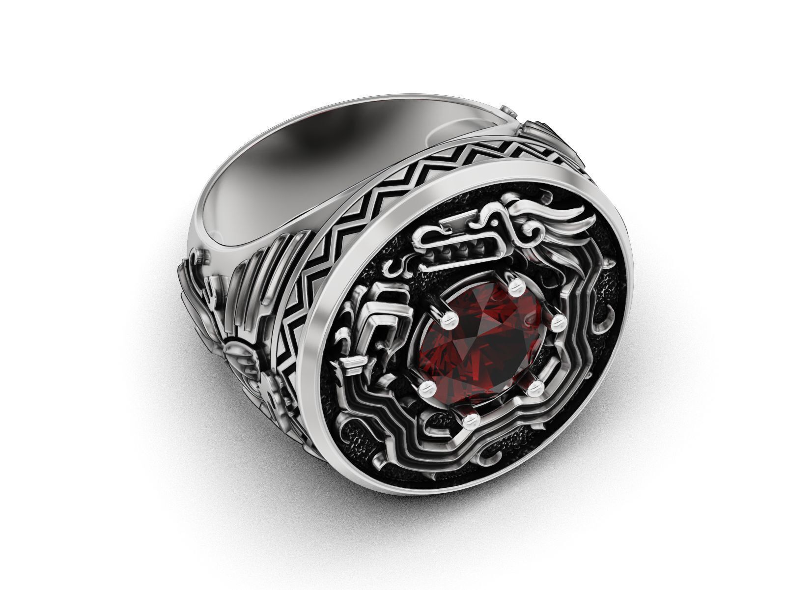 Aztec Quetzalcoatl Dragon Signet Ring 3D model 3D printable | CGTrader