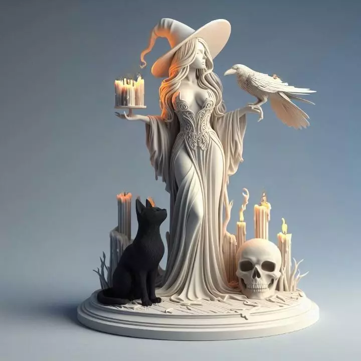 786 White Witch with Candles Raven Black Cat and Skull 3D model 3D ...