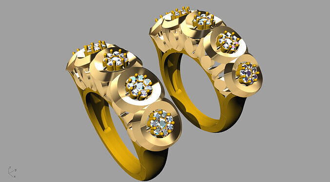Golden Rings with Multi-Diamond Clusters 3D model 3D printable | CGTrader