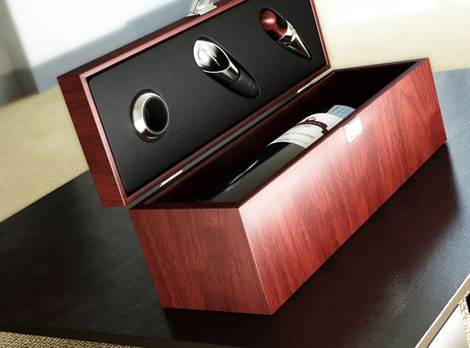 Wine Box Set with Red Wine Bottle 3D Model MAX OBJ FBX C4D LWO LW LWS ...