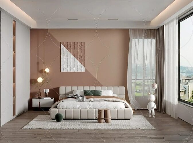 Morandi Style Interior 3D Bedroom 3D Scene 176 3D model | CGTrader