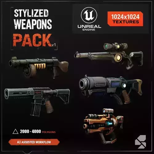 Stylized Weapons Pack v1 - UE5 free VR / AR / low-poly 3D model | CGTrader