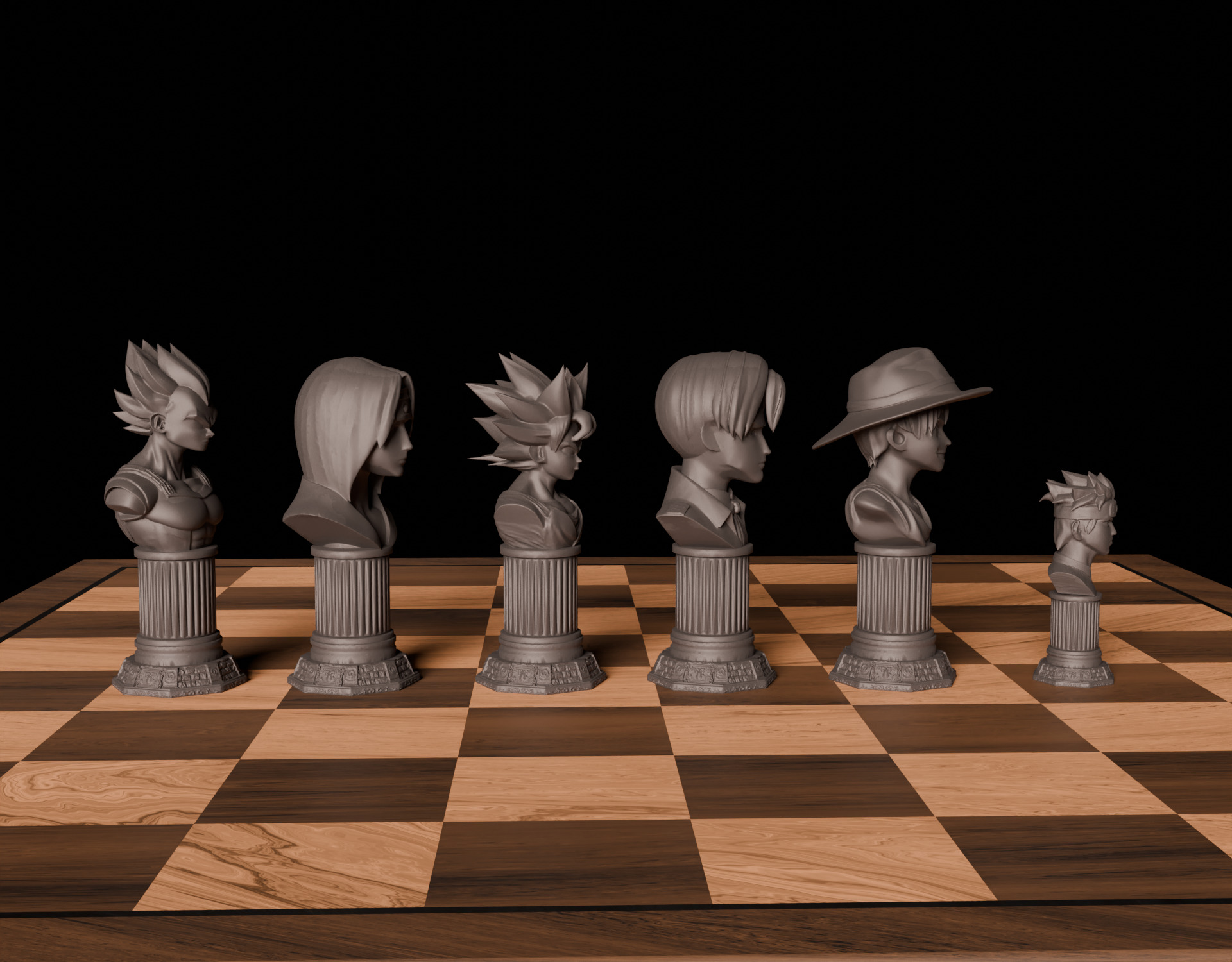 Anime Themed Chess Pieces Goku Naruto Luffy Itachi Vegeta Levi 3D model ...