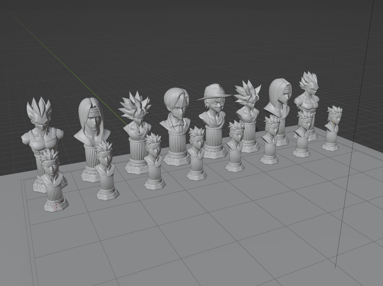 Anime Themed Chess Pieces Goku Naruto Luffy Itachi Vegeta Levi 3D model ...