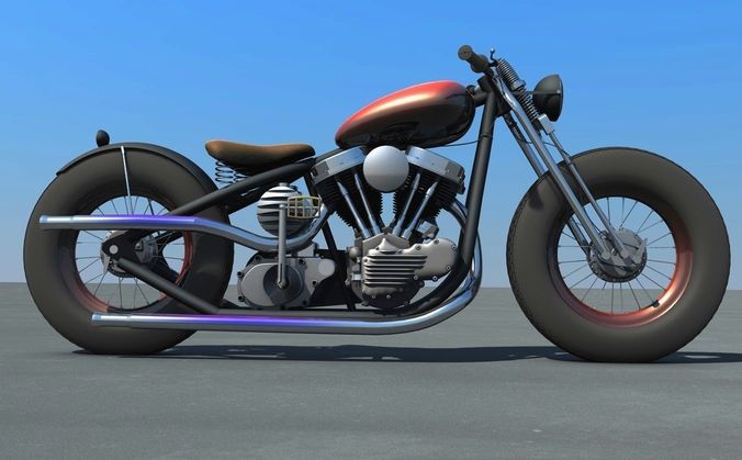 Bobber Custom Motorcycle with Panhead Motor 3D Model OBJ 3DS FBX C4D ...