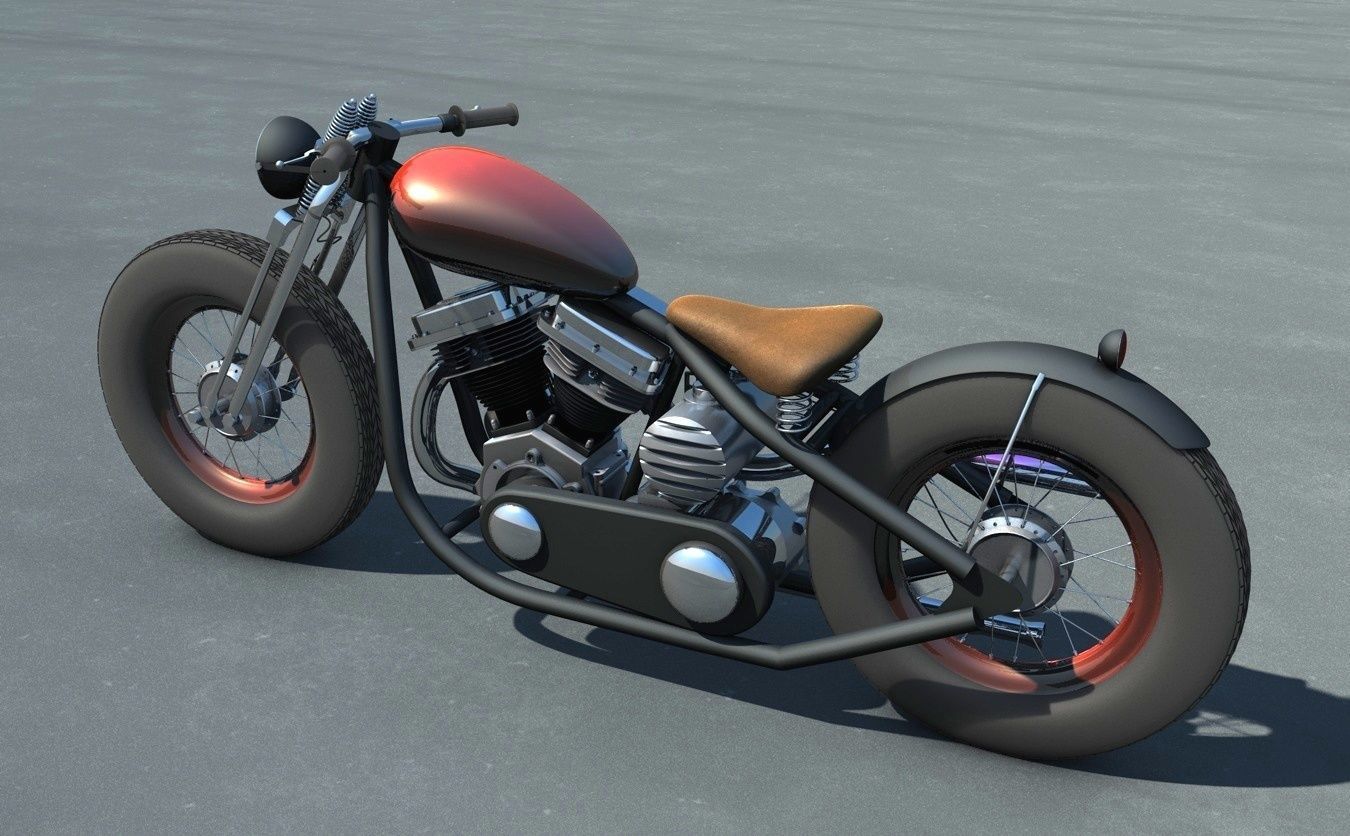 Bobber Custom Motorcycle with Panhead Motor 3D model | CGTrader