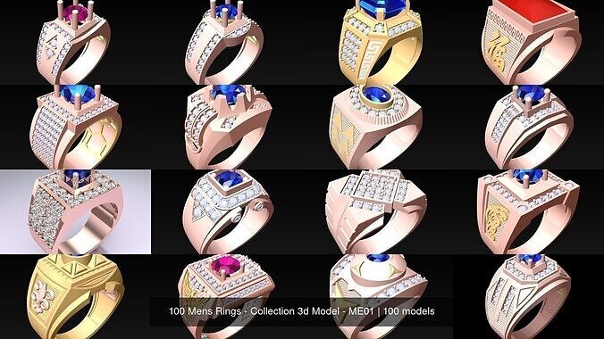 100 Mens Rings - Collection 3d Model - ME01 3D printable | CGTrader