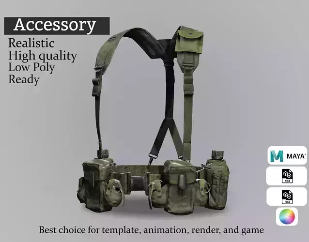 3D model Green Combat Loadout - Game Ready Harness VR / AR / low-poly ...