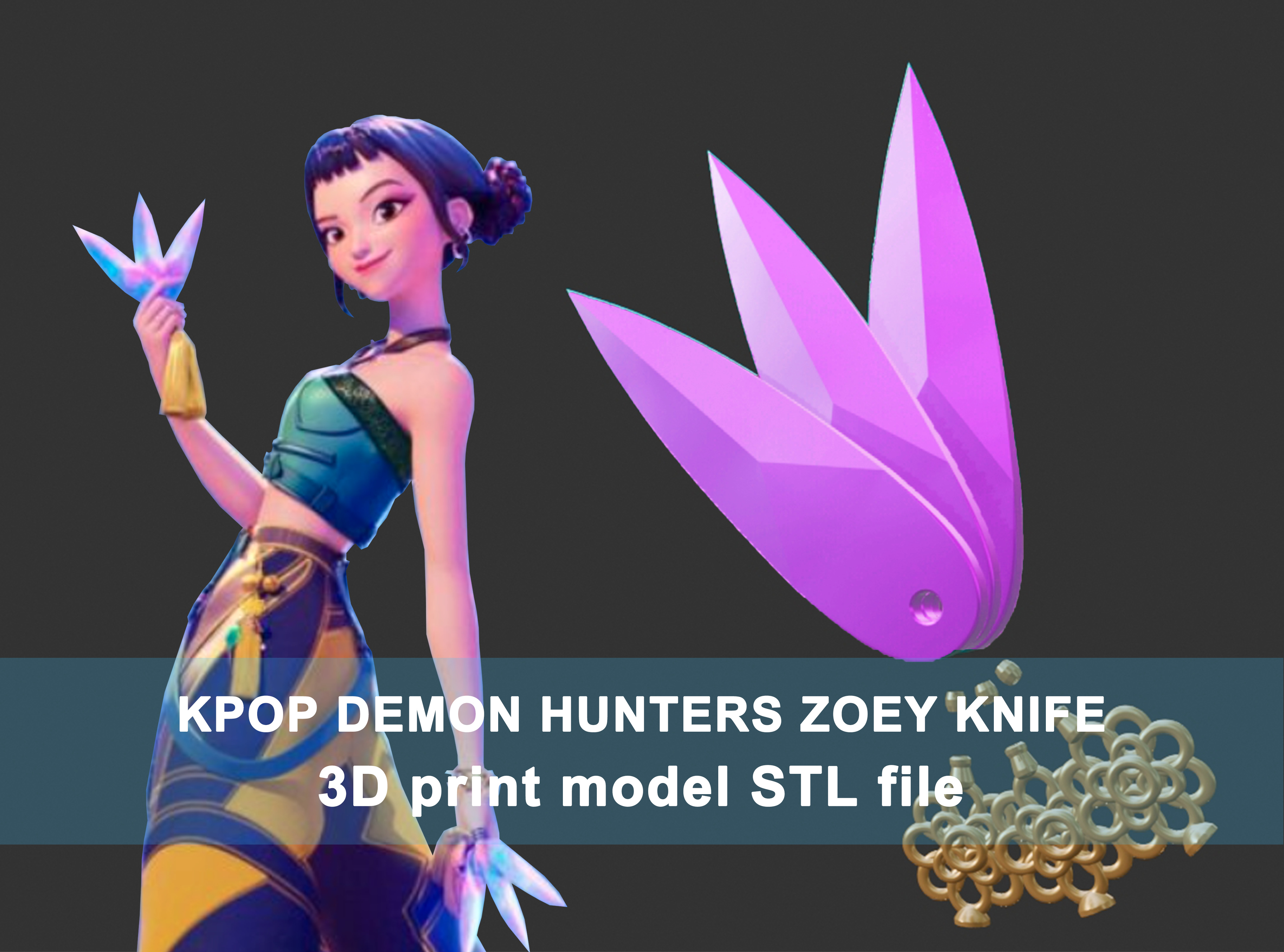 Kpop Demon Hunters Zeoy Weapon Knife 3d Model STL 3D model 3D printable ...