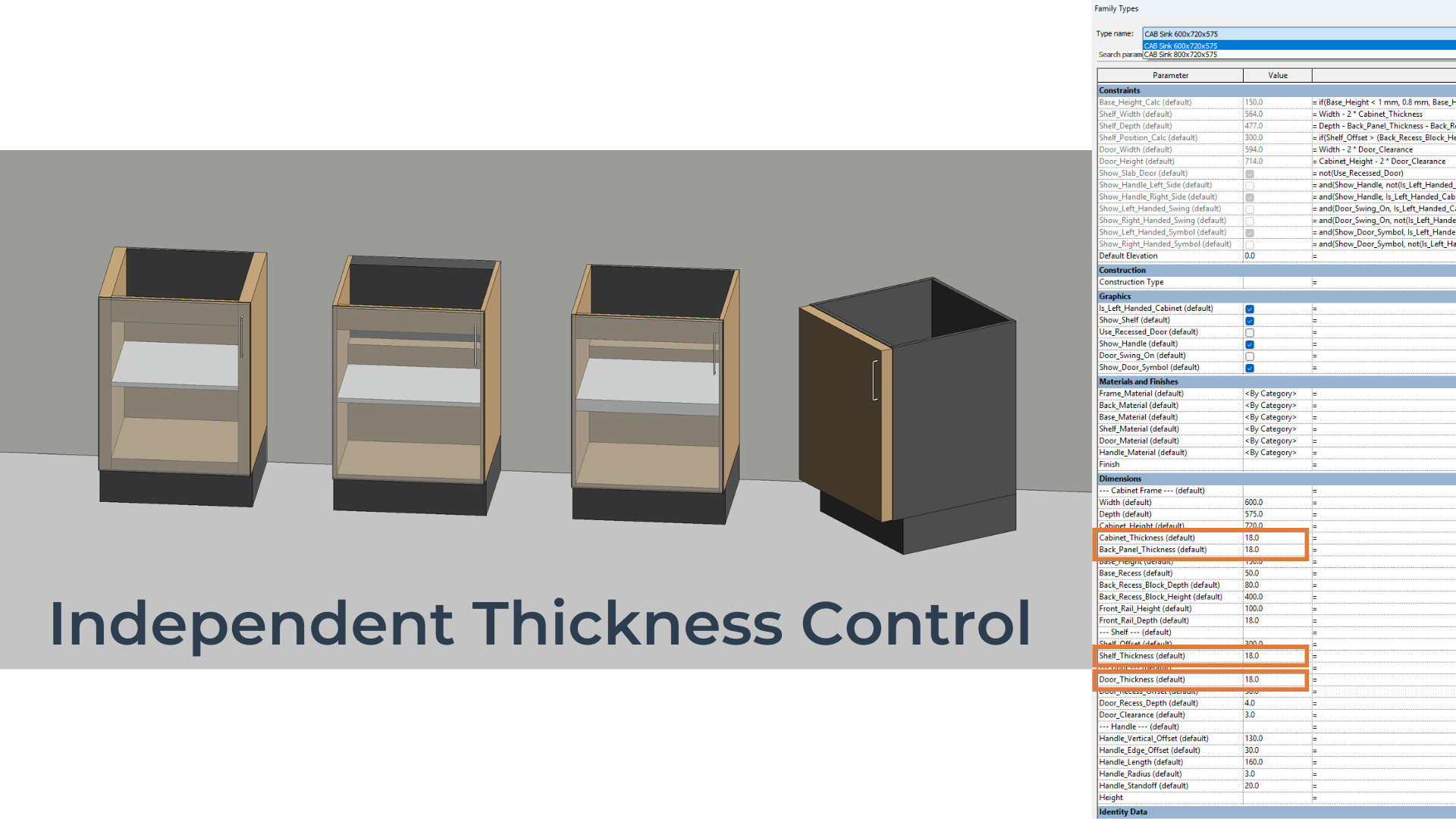 PARAMETRIC REVIT FAMILY Sink Base Cabinet Shelf 1 Door Handle 3D model ...