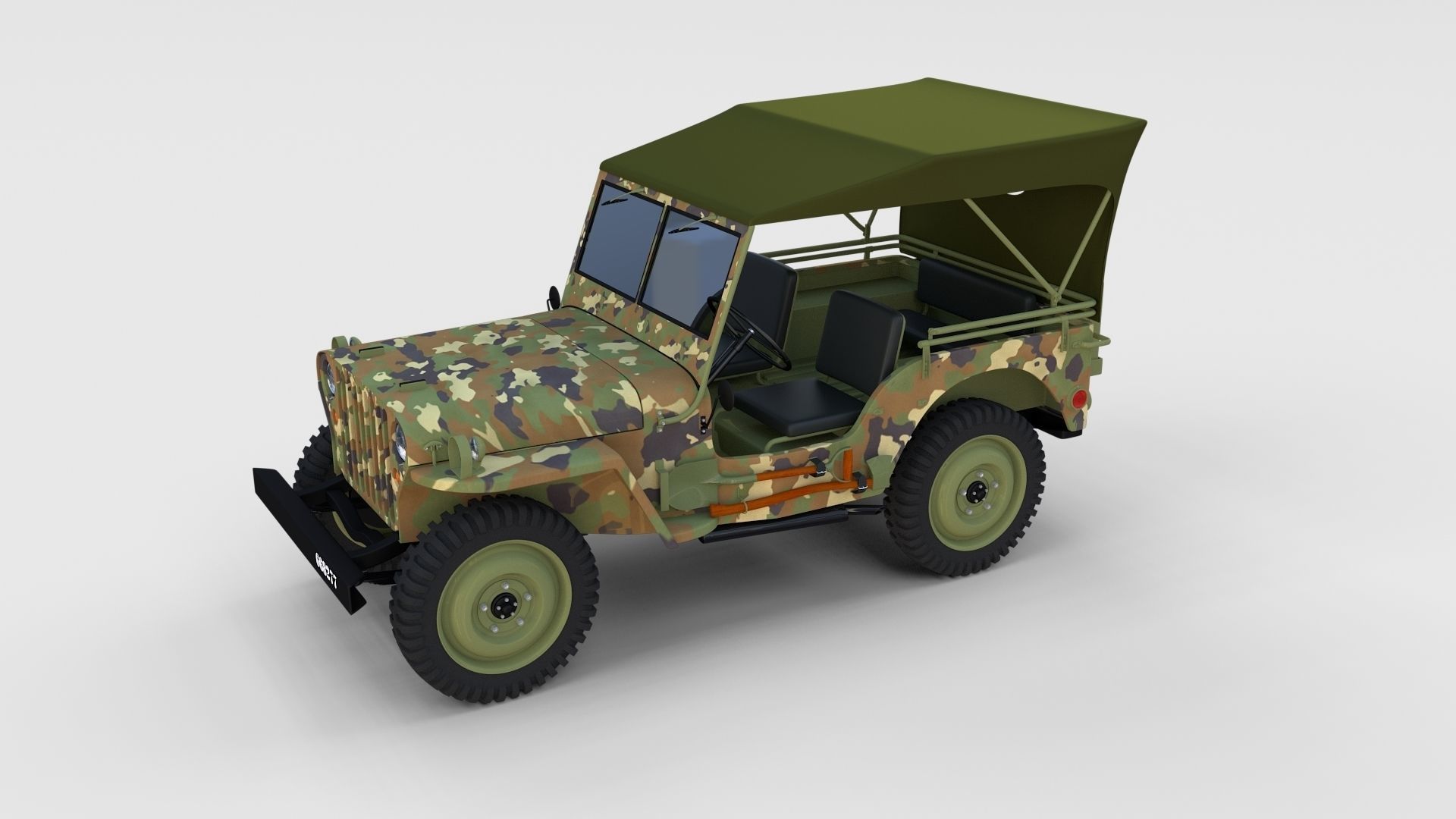 Full w chassis Jeep Willys MB Military Camo rev 3D model | CGTrader