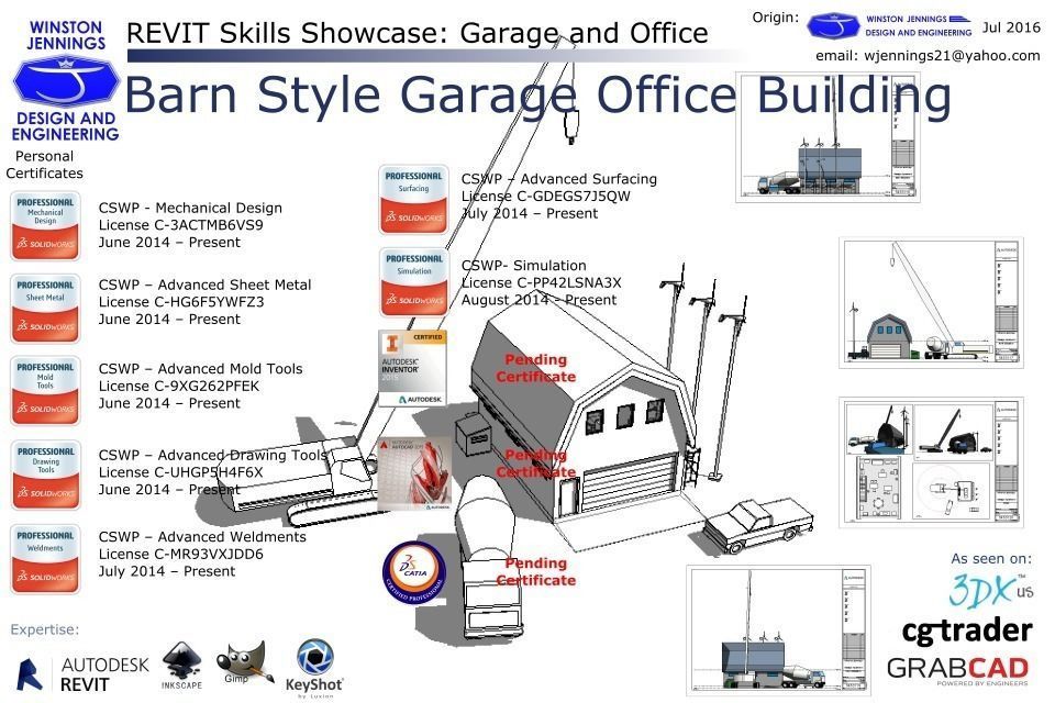 Revit Skills Showcase Barn Style Garage Office Building free 3D model ...