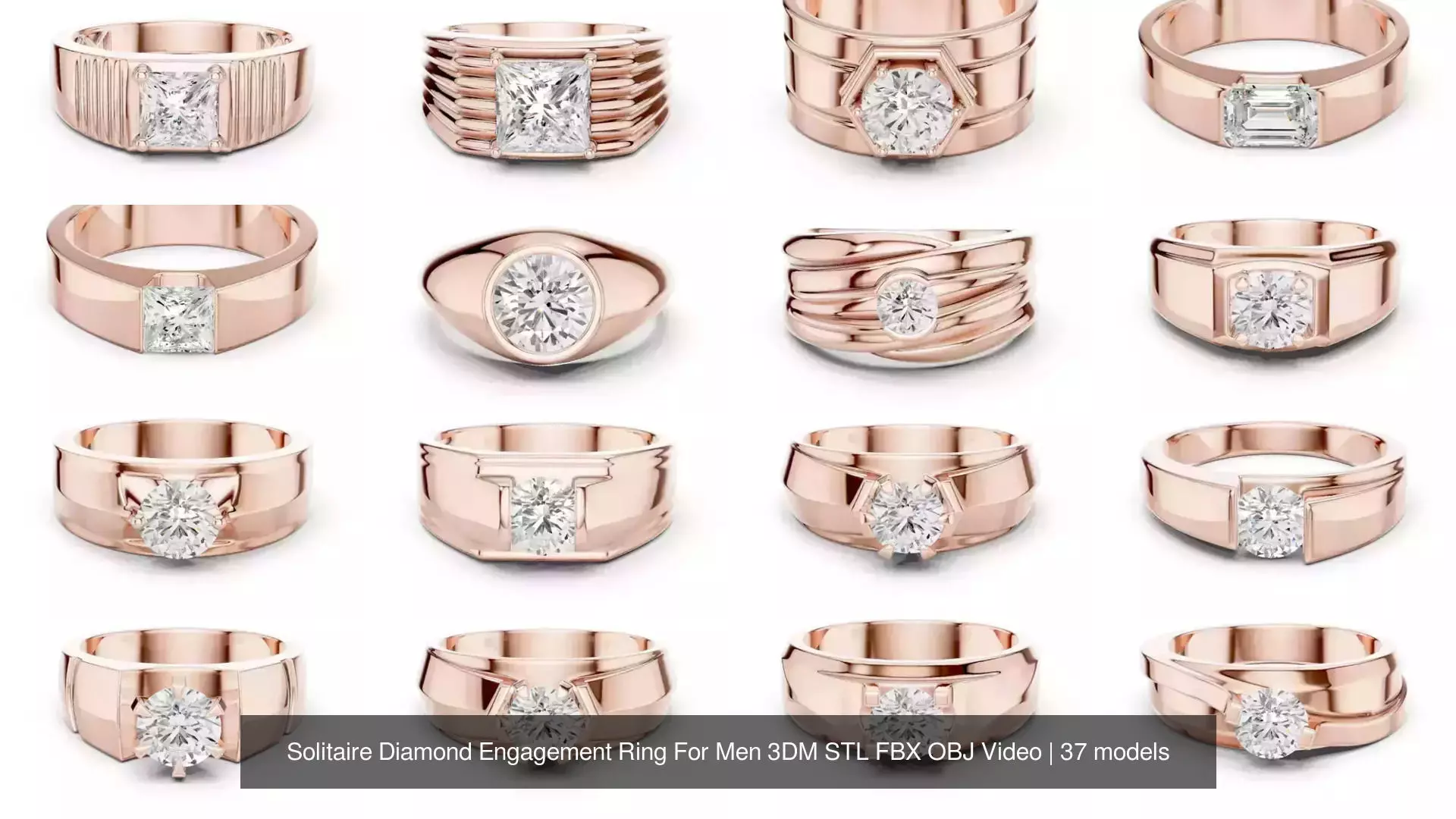 Solitaire Diamond Engagement Ring For Men 3DM STL FBX OBJ Video 3D ...