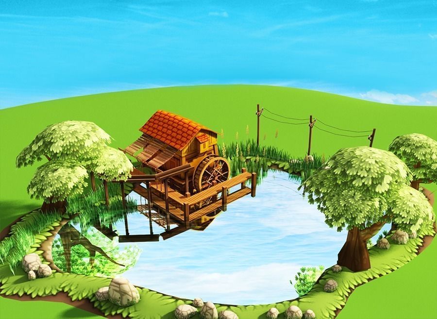3D model Cartoon Water Mills VR / AR / low-poly | CGTrader
