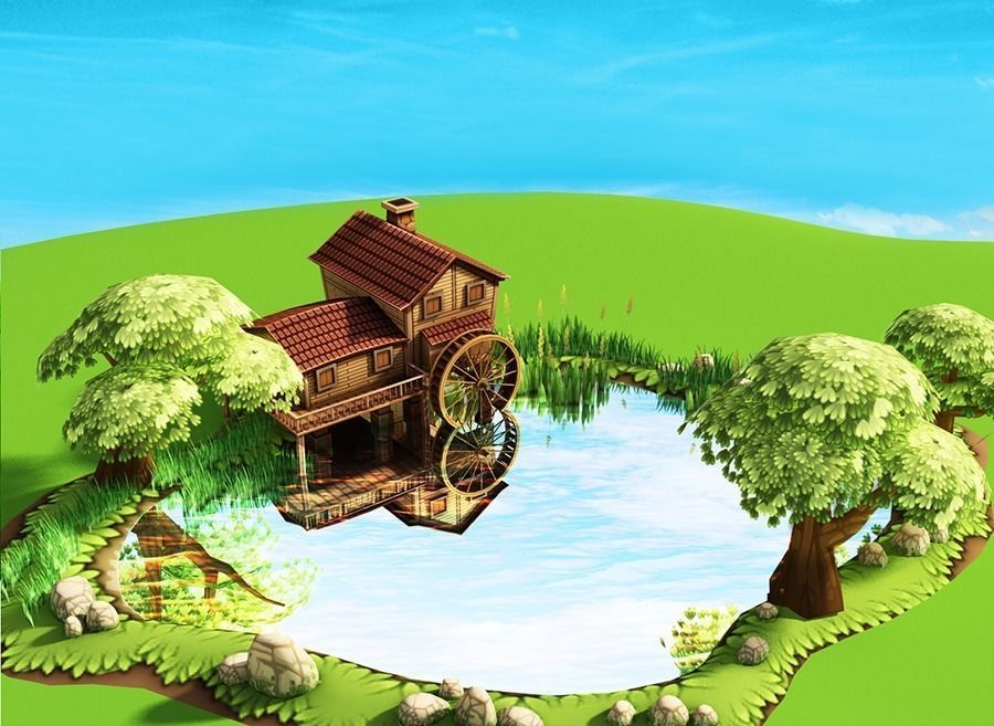 3D model Cartoon Water Mills VR / AR / low-poly | CGTrader