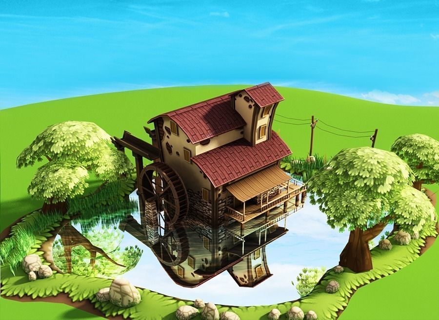 3D model Cartoon Water Mills VR / AR / low-poly | CGTrader