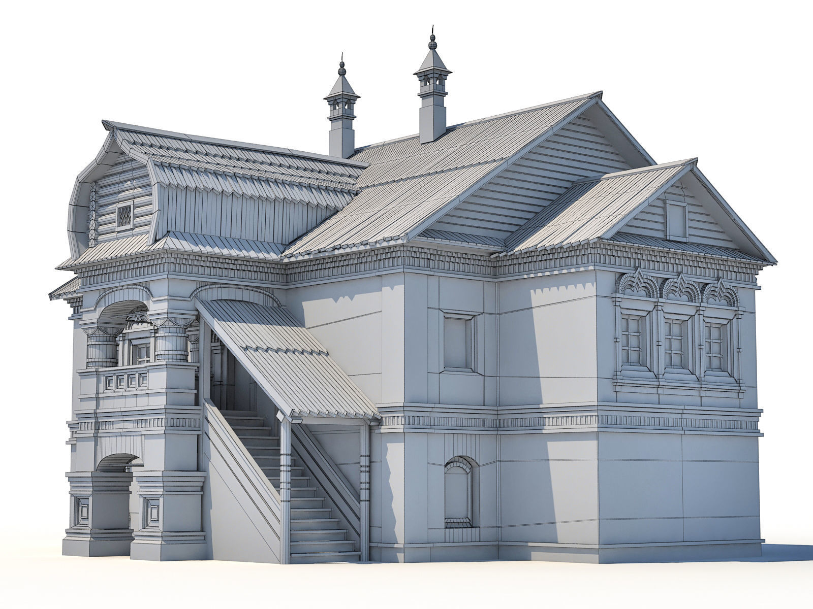 Russian Stone House With Wooden Roof 3D model | CGTrader