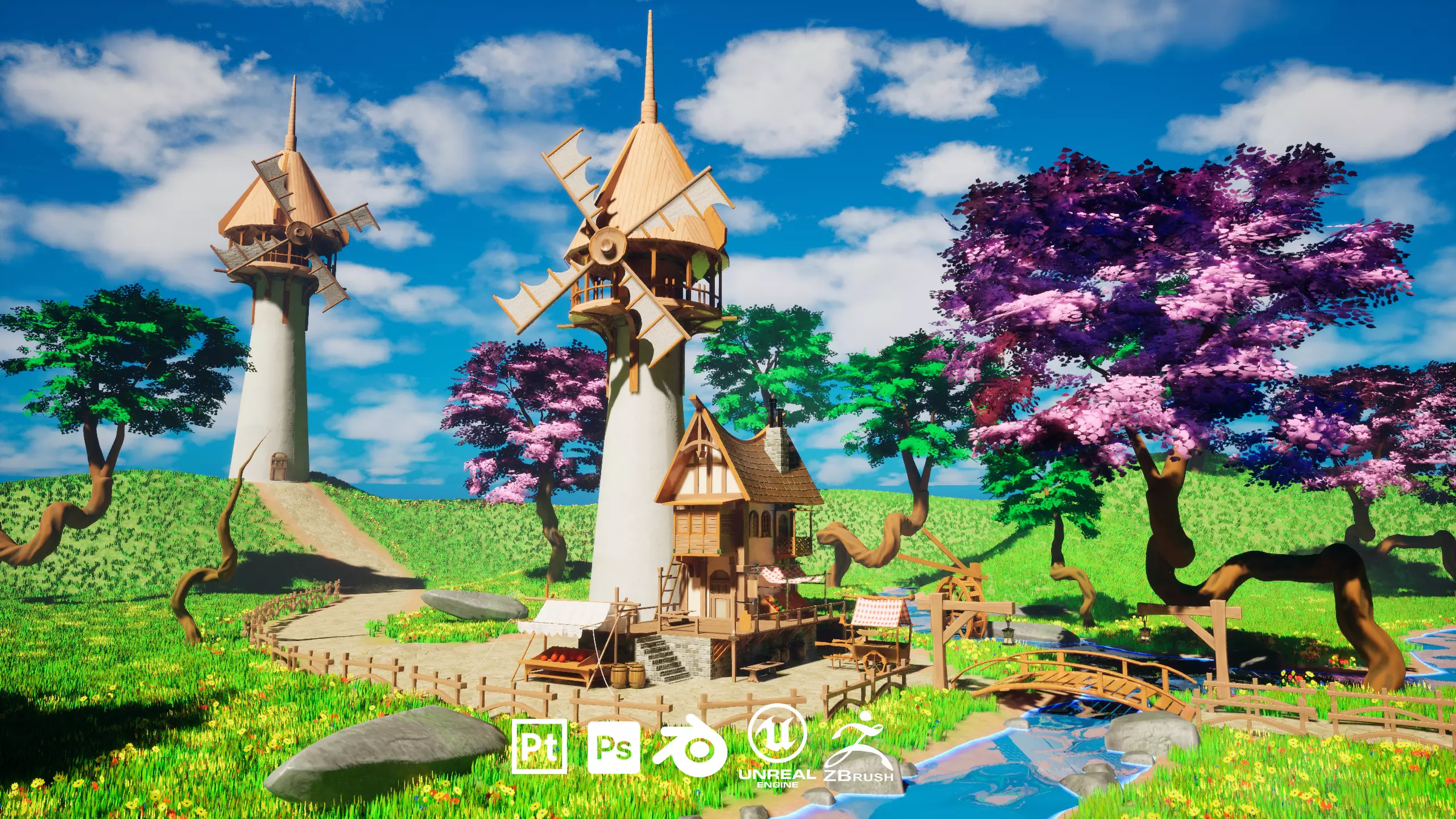 Stylized Windmill Village Game Ready Environment Unreal Engine free VR ...