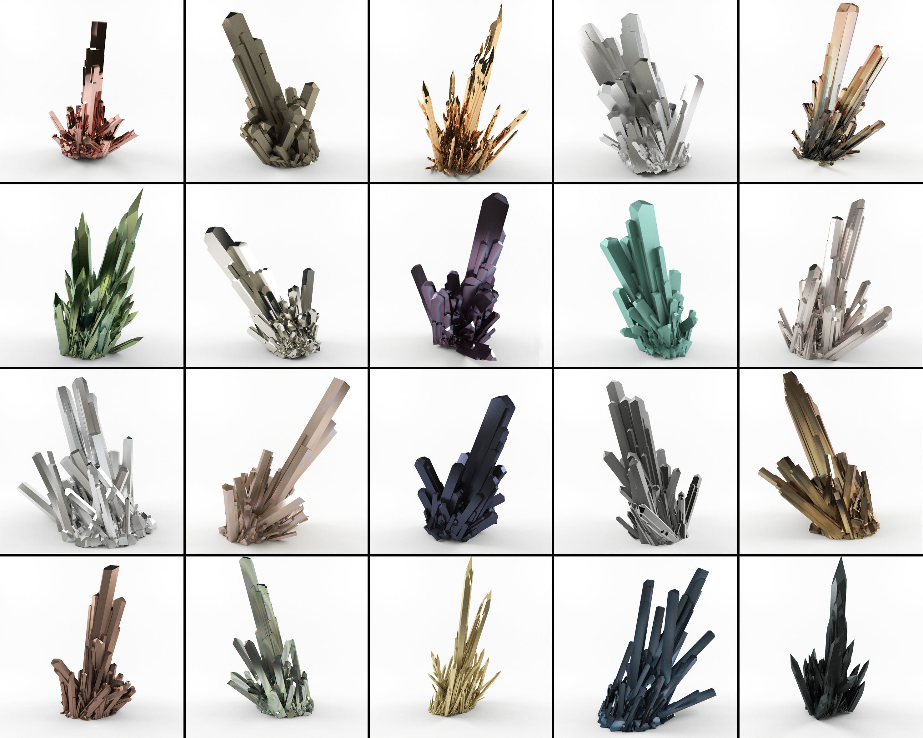 Crystal Emerald Quartz 3D Model Gem Pack 20 Pieces 3D model | CGTrader