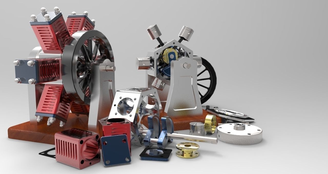 Miniature Pneumatic 6 Cylinder Radial Engine free 3D model animated ...