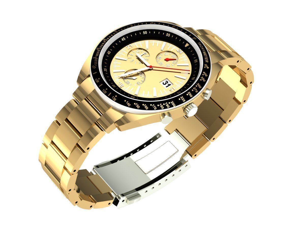 Gold Mens Watch 3D model 3D printable | CGTrader