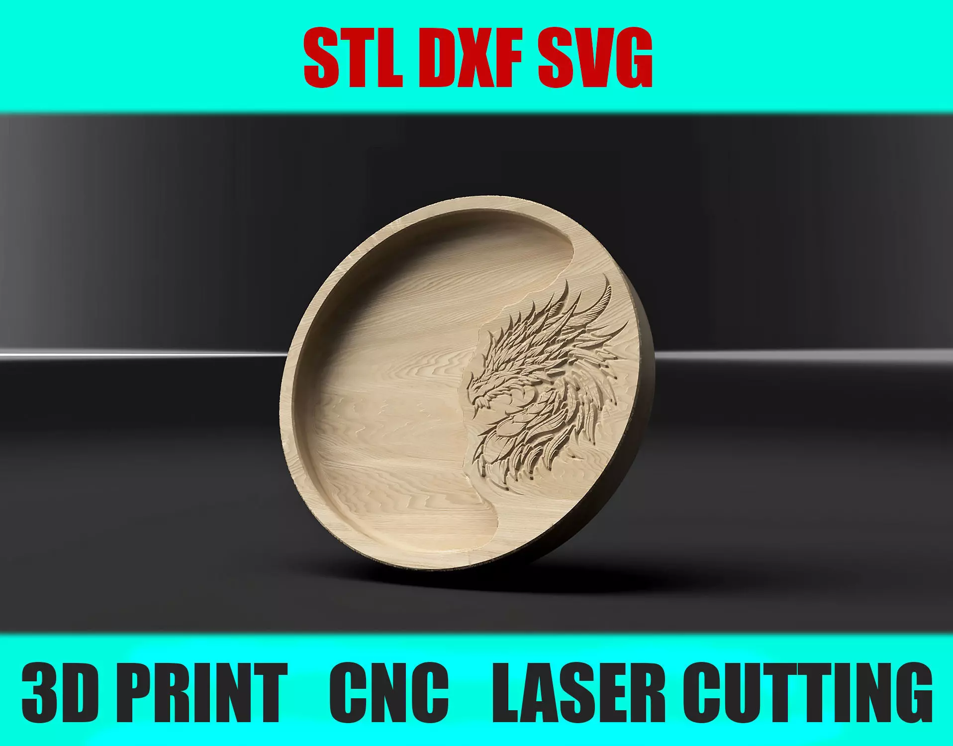 Dragon Snack Tray STL DXF SVG for Cnc 3D Print Laser Cutting 3D model ...