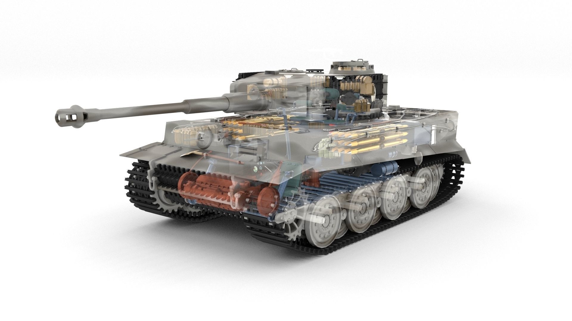 Fully built Panzer Tiger Tank Late 1944 v3 interior and engine 3D model ...