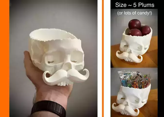 Skull with Mustache Candy Bowl STL 3D model 3D printable | CGTrader