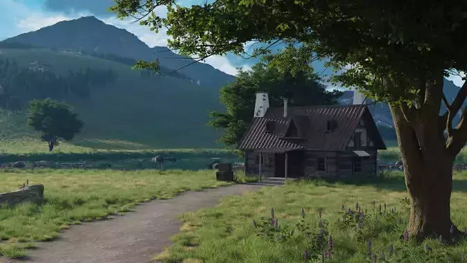 Realistic Wood House Nature Environment Mountain Scene 3D model | CGTrader