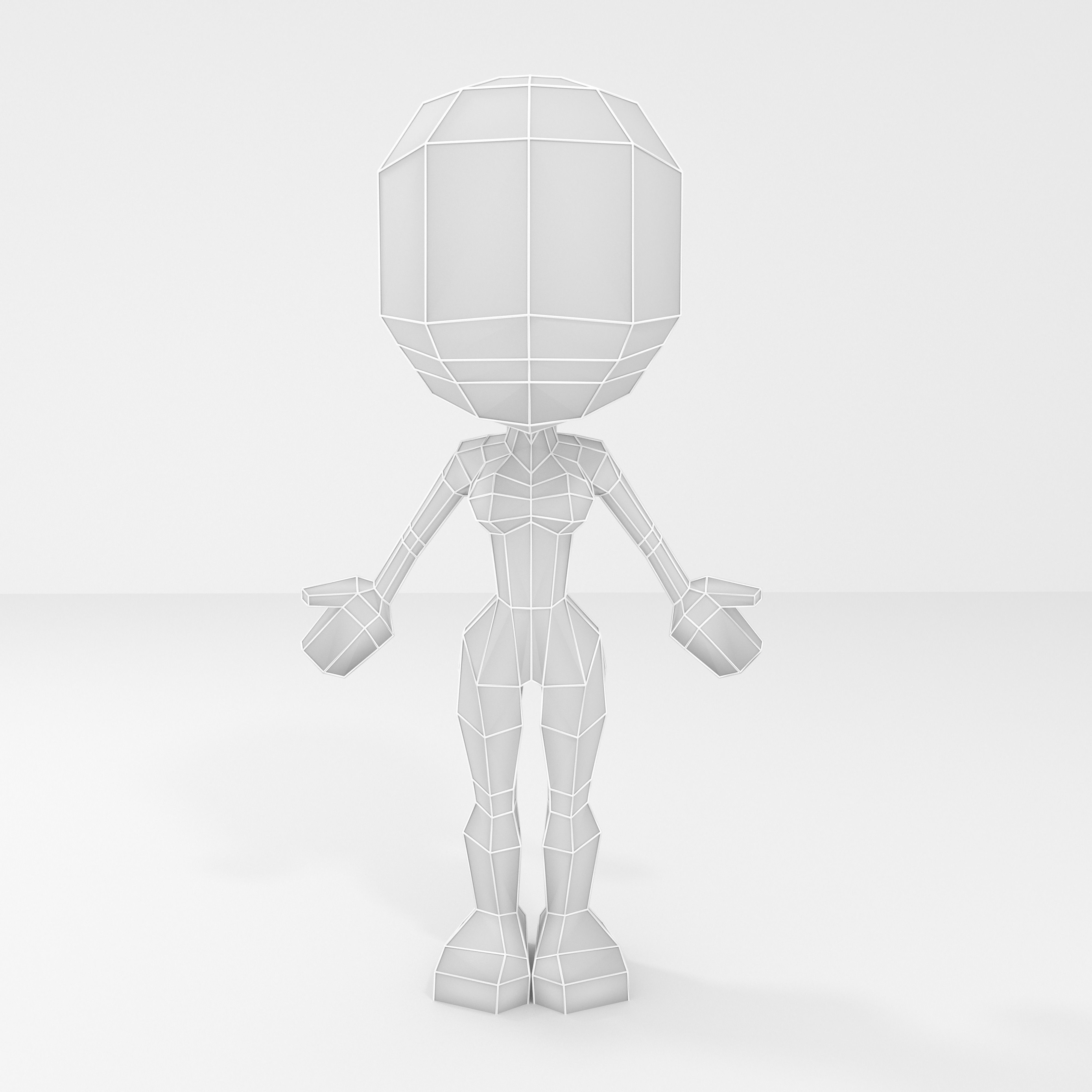 3D model Female cartoon low-poly character base mesh VR / AR / low-poly ...