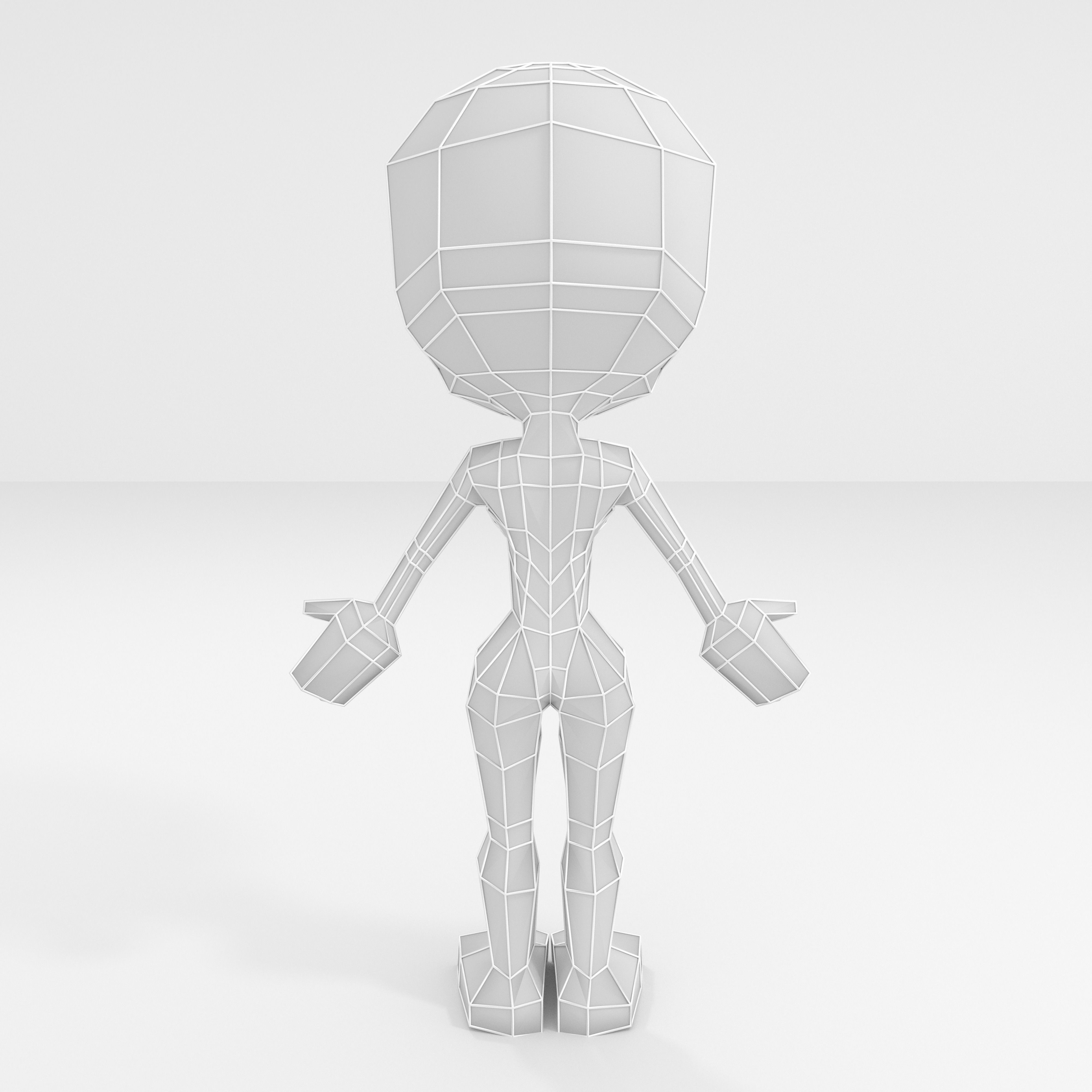 3D model Female cartoon low-poly character base mesh VR / AR / low-poly ...