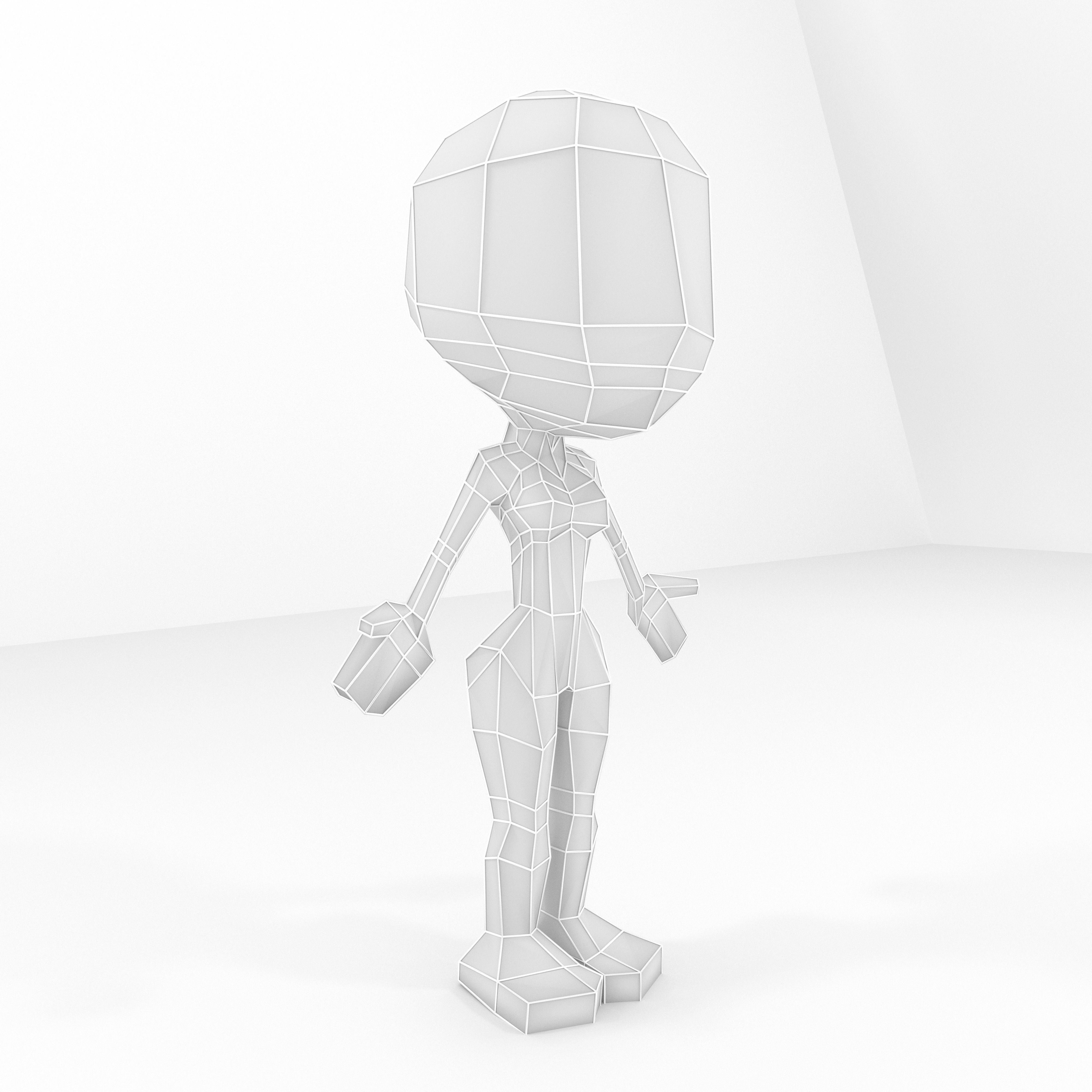 3D model Female cartoon low-poly character base mesh VR / AR / low-poly ...