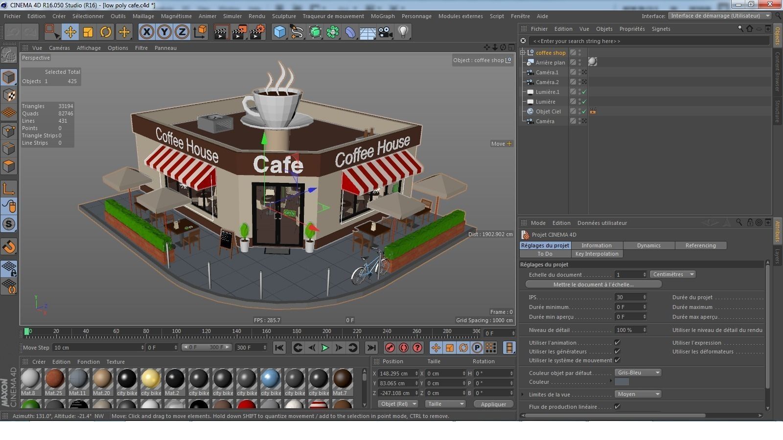 3D model Low Poly Corner Coffee Shop exterior interior VR / AR / low ...