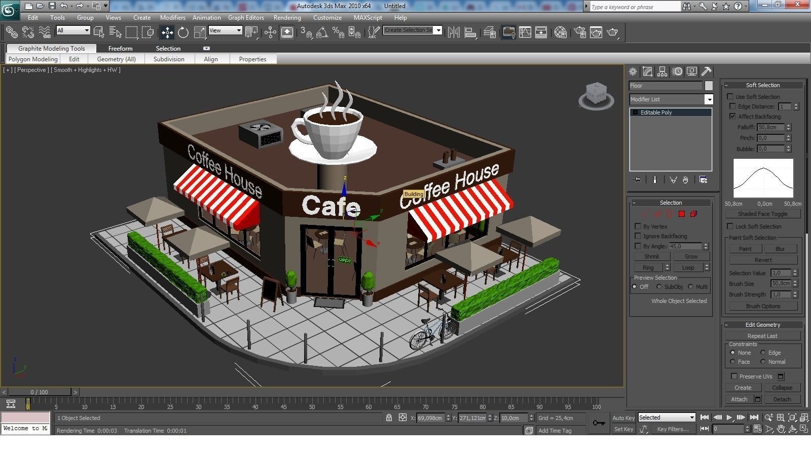 3D model Low Poly Corner Coffee Shop exterior interior VR / AR / low ...