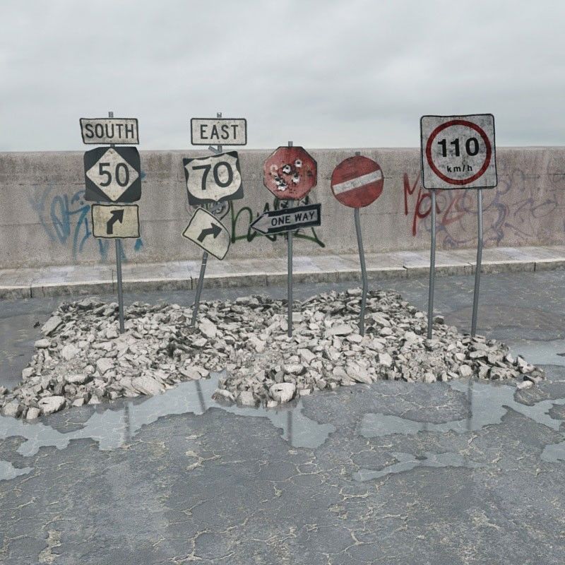 destroyed signs 080 am165 3D model | CGTrader