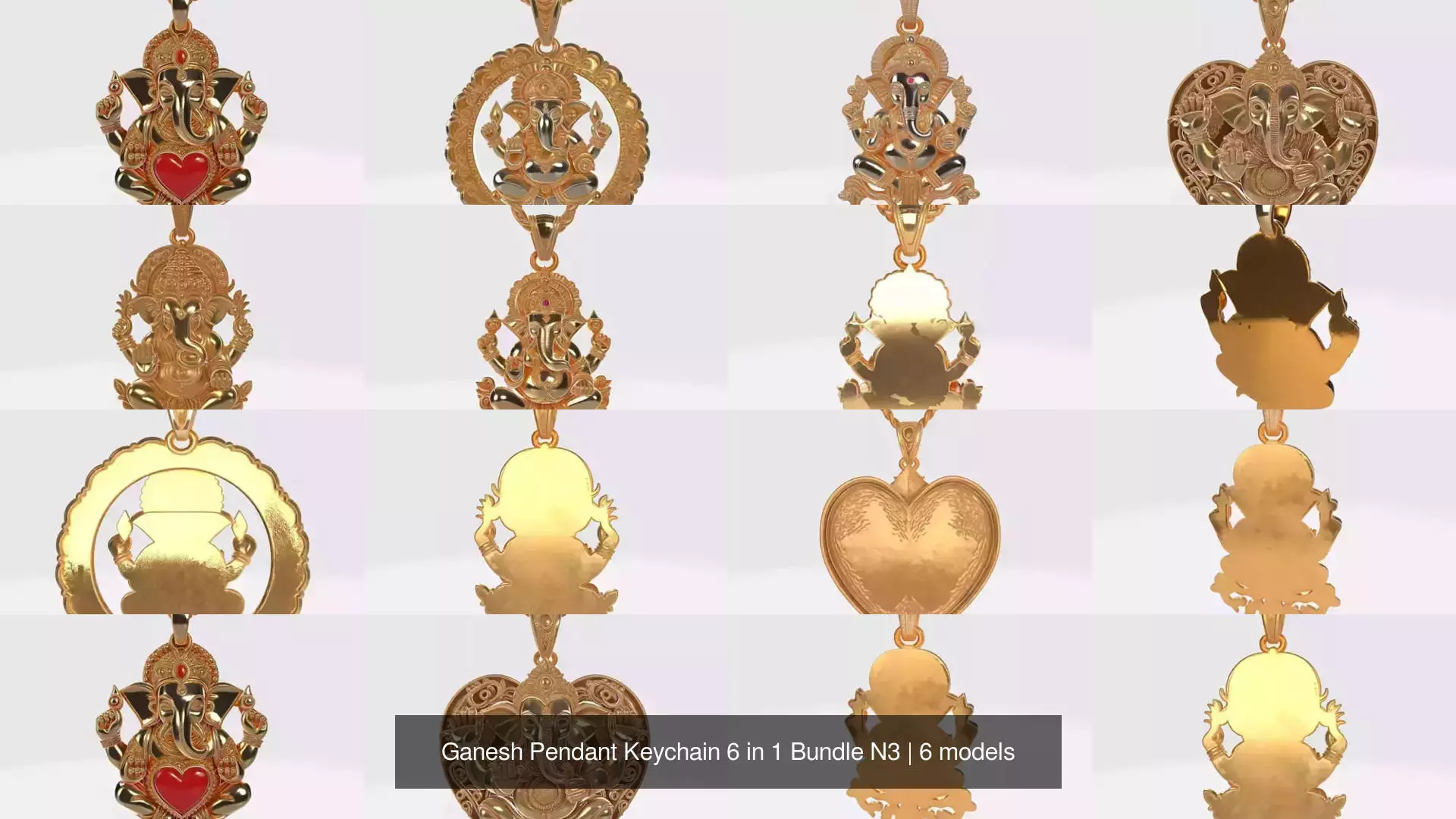 Ganesh Pendant Keychain 6 in 1 Bundle N3 3D Model Pack 3D printable ...